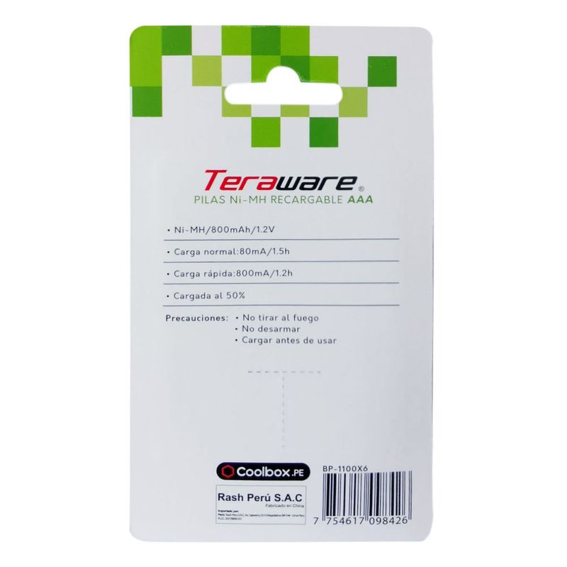 Pilas recargables Teraware AAA x6 800 mAh - Coolbox