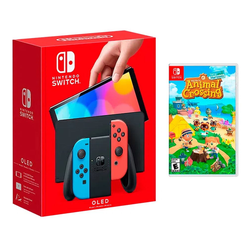 Consola Nintendo Switch Oled 64GB, neón + Animal Crossing - Coolbox