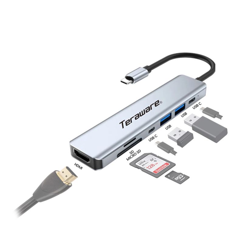 Hub Teraware conector USB con 7 puertos, 1 x USB 3.0/1 x USB 2.0/ 2 x ...