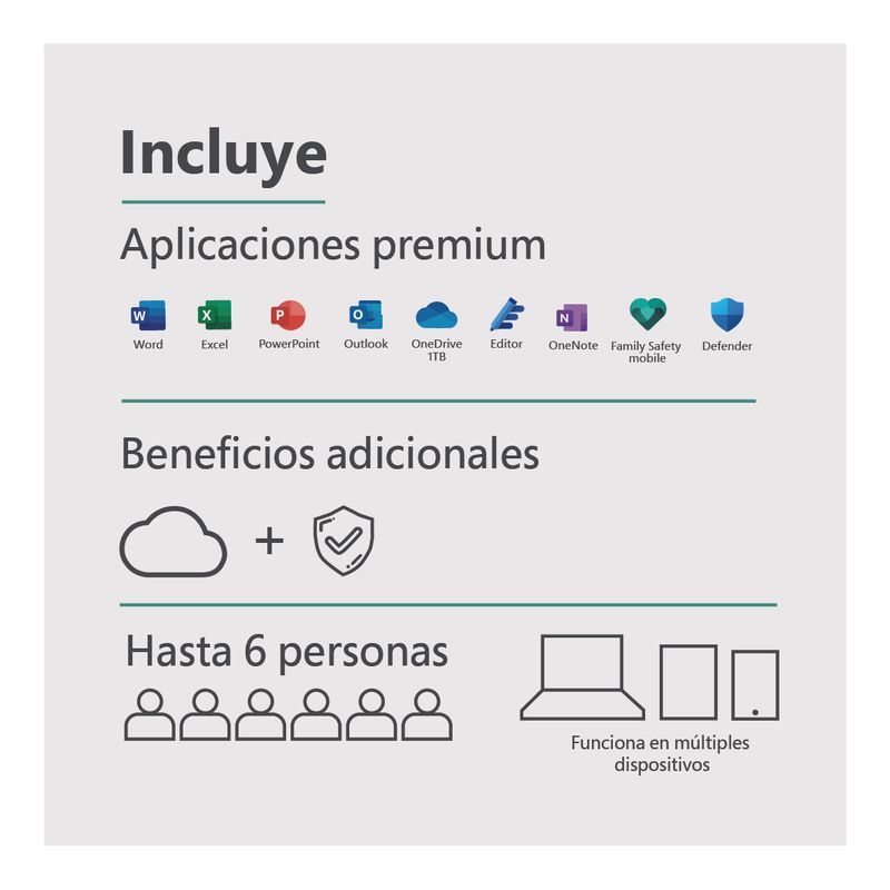 Microsoft Office 365 Familia, 6 usuarios, 1 año - Coolbox