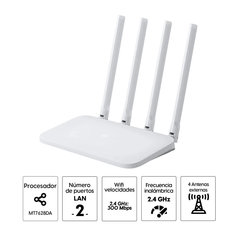 Router Xiaomi Mi Router 4C, wifi app control, banda 2.4 GHz, 300 mbps, 2 puertos LAN, 4 antenas ...