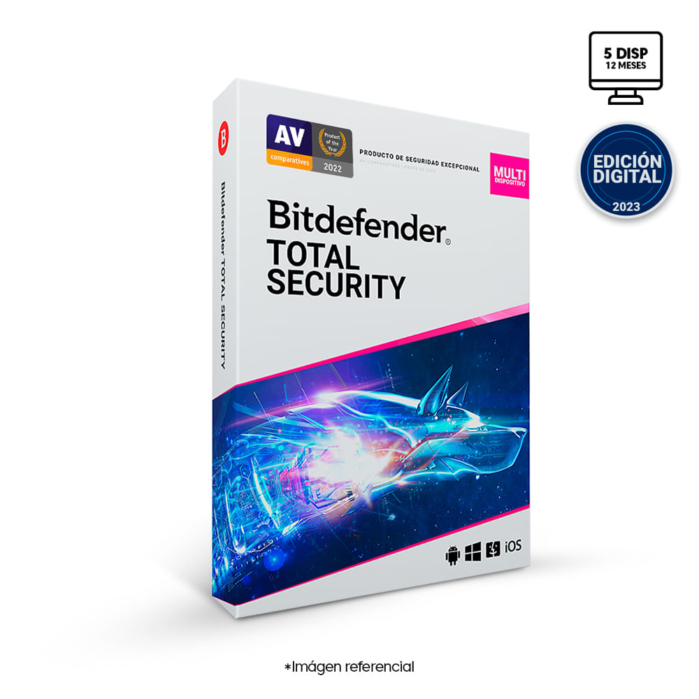 Bitdefender Total Security 5 dispositivos 1 año, PC, celular y tablet ...