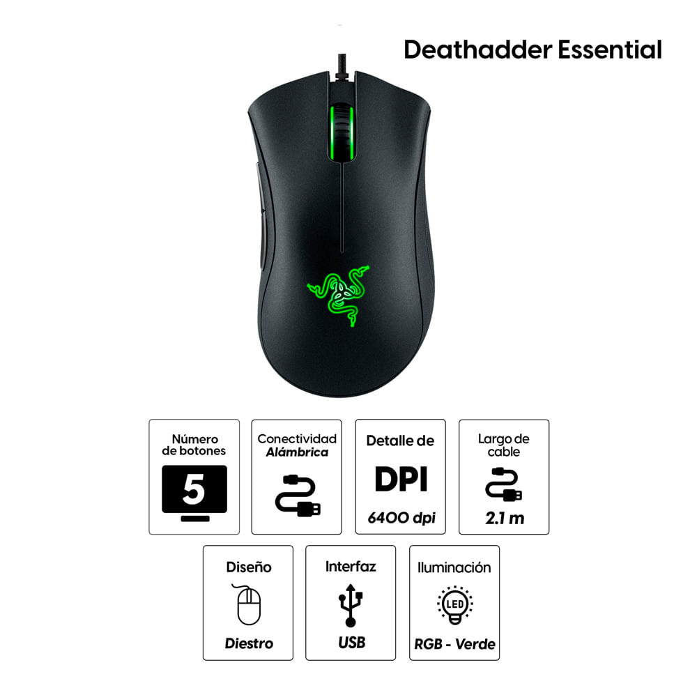 Mouse gamer Razer Deathadder Essential 6400 dpi verde - Coolbox