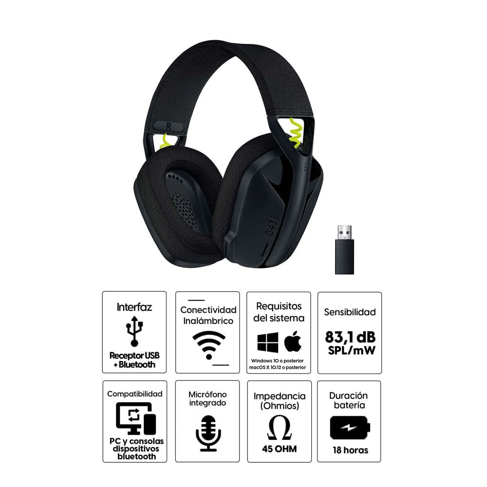Audífonos gamer inalámbrico Logitech G435 Lightspeed, conexión ...