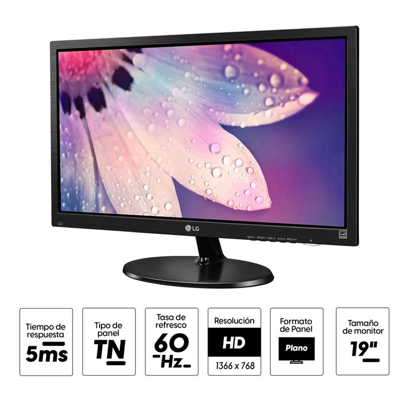 Monitor plano 19" LG 19M38H-B Panel TN, HD(1366x768), 5 ms, 60 Hz ...