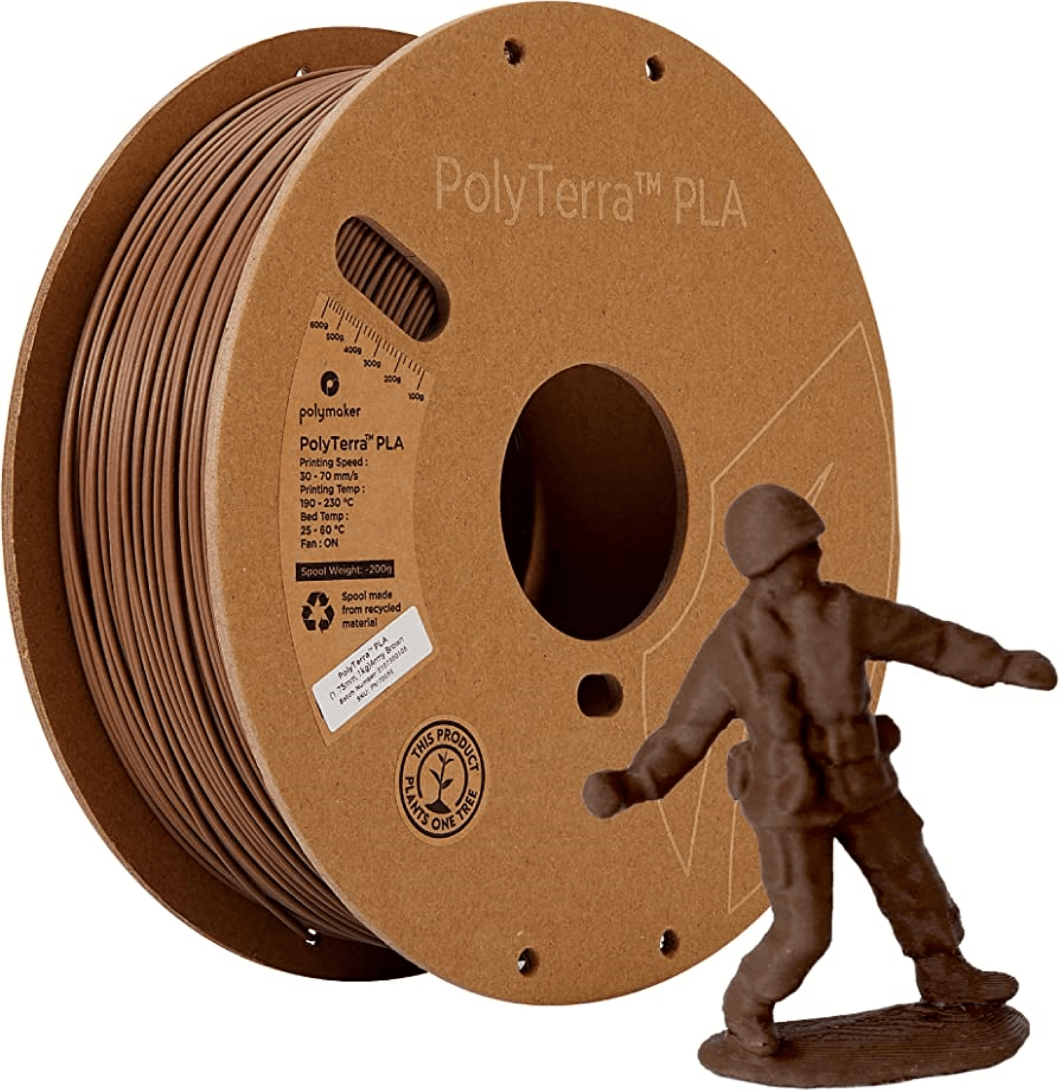 Filamento Polymaker PolyTerra PLA Marrón militar 175mm 1Kg - Coolbox