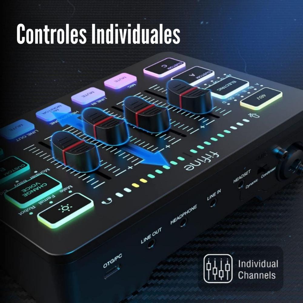 Mezcladora portátil Fifine Ampligame SC3 RGB, 3 canales, conexión USB ...