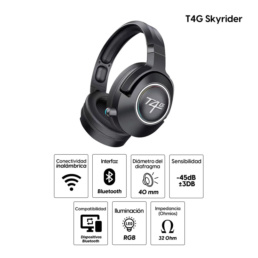 Audífonos gamer T4G Skyrider 7.1 inalámbricos negro - Coolbox