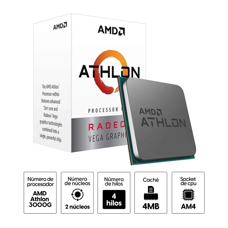 Procesador AMD ATHLON 3000G 3.5Ghz, 2 CORES, AM4 - Coolbox