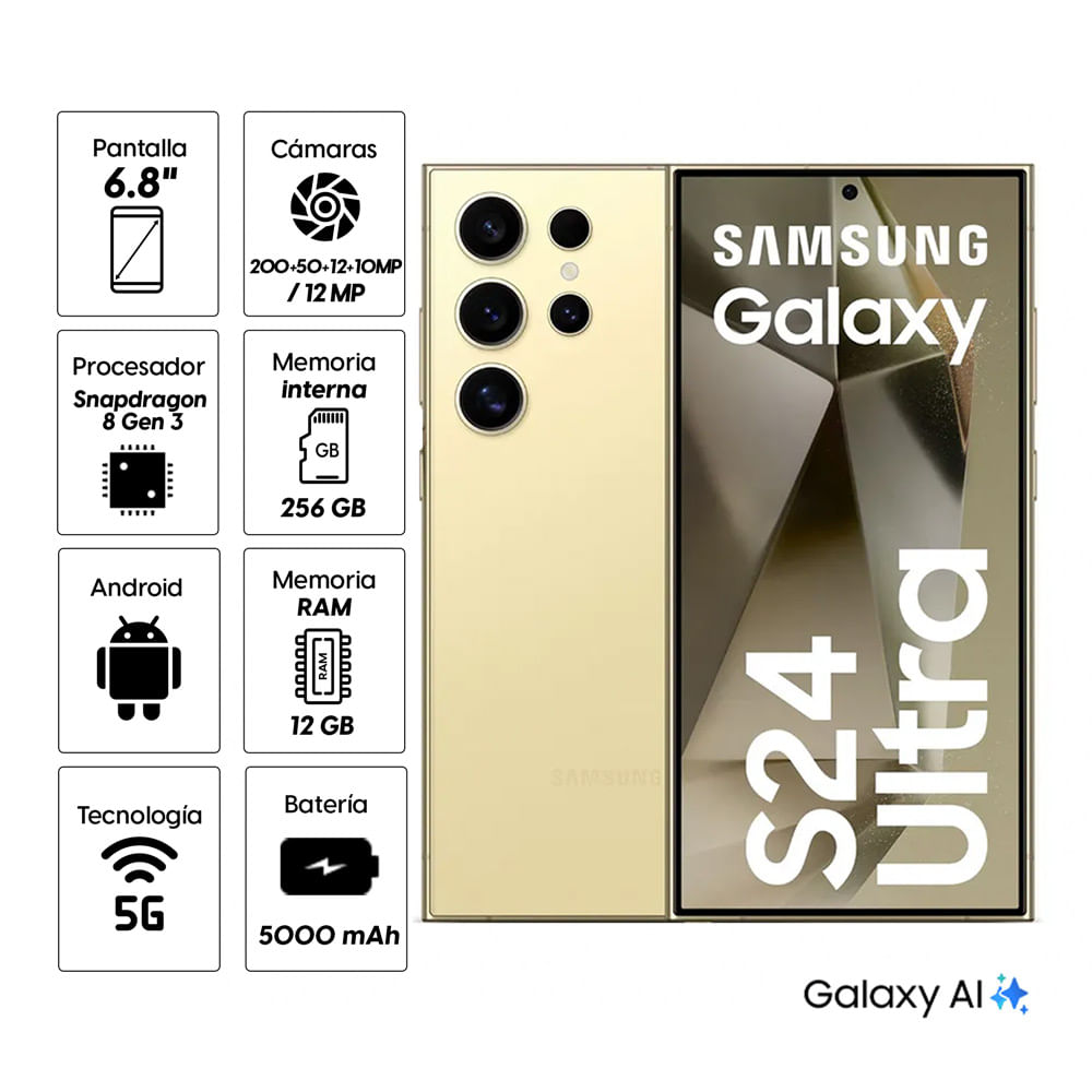 Celular Samsung Galaxy S24 Ultra 5G 256GB, 12GB RAM, cámara principal ...