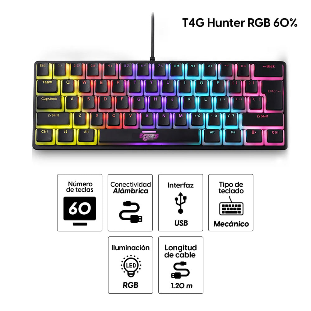Teclado gamer T4G Hunter RGB 60% mecánico negro - Coolbox
