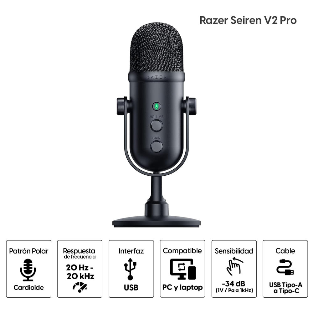 Micrófono gamer Razer Seiren V2 Pro Usb, negro - Coolbox