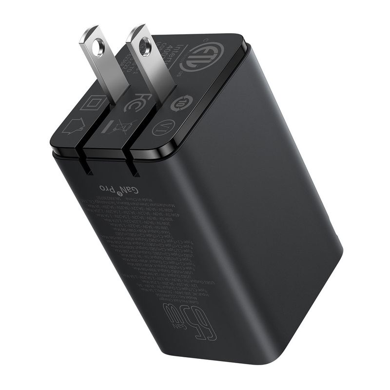 Cargador de pared + cable Baseus GAN 6 Pro 2 puertos tipo c, 2 puertos usb, 65W, cable tipo c a ...