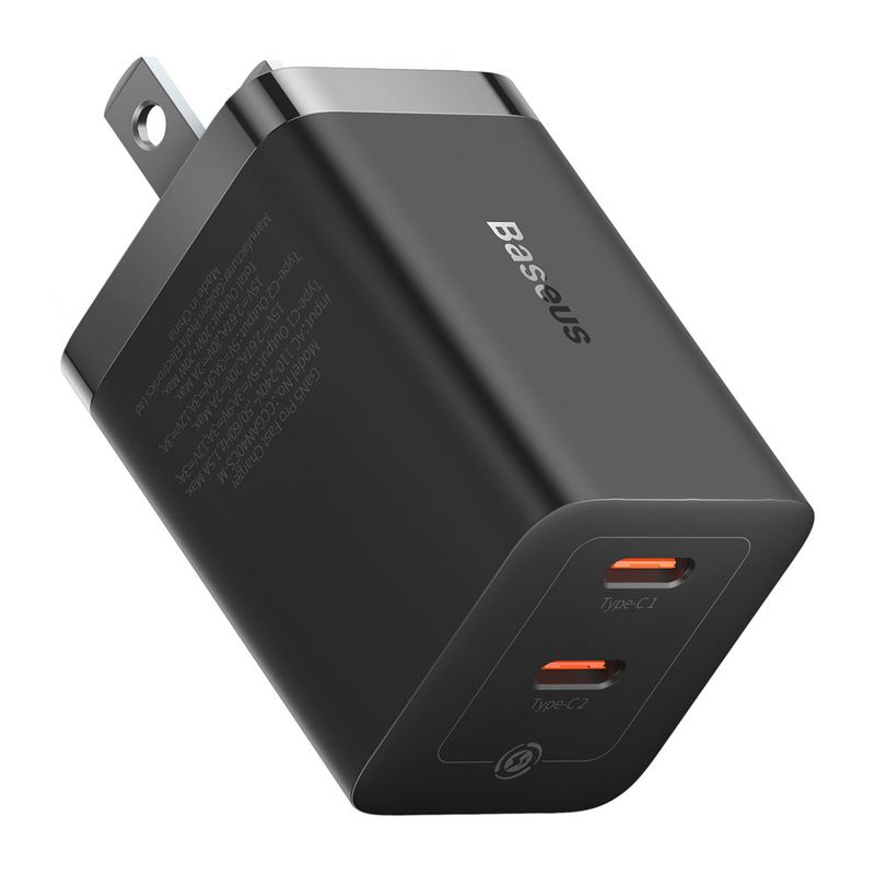 Cargador de pared Baseus GAN 5 2 puertos tipo C, 40W, carga rápida, negro - Coolbox