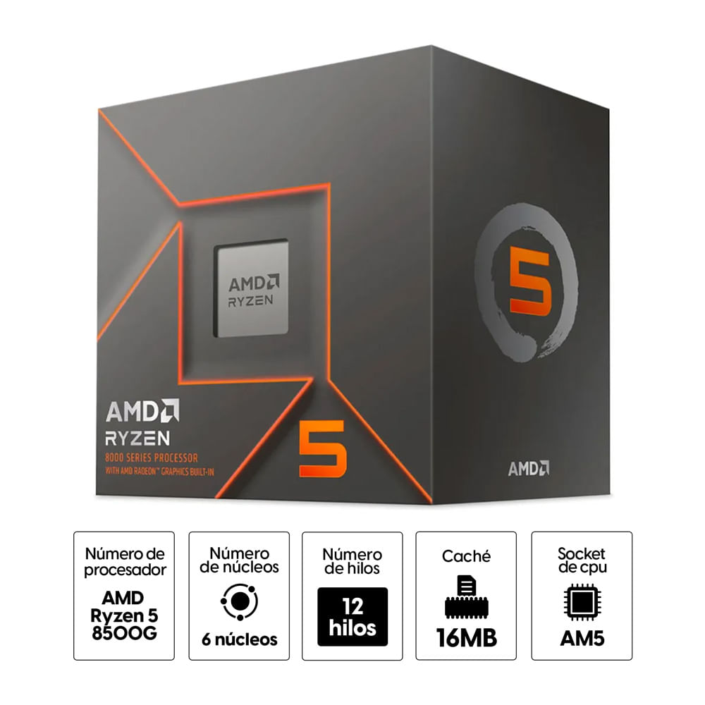 Procesador AMD Ryzen 5 8500G, 5Ghz, 6 cores, AM5, 65W - Coolbox Procesador AMD Ryzen 5 8500G, 5Ghz, 6 cores, AM5, 65W - Coolbox