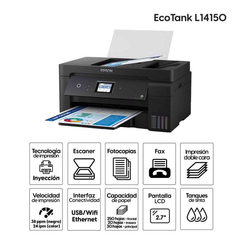 Impresora Multifuncional Epson EcoTank L14150 Wifi/Ethernet, inyección ...