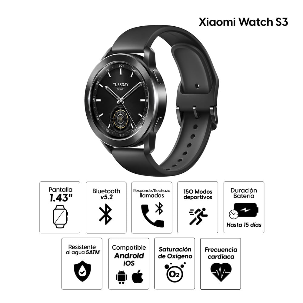 Smartwatch Xiaomi Watch S3 GPS, pantalla AMOLED 1.43", resistente al ...