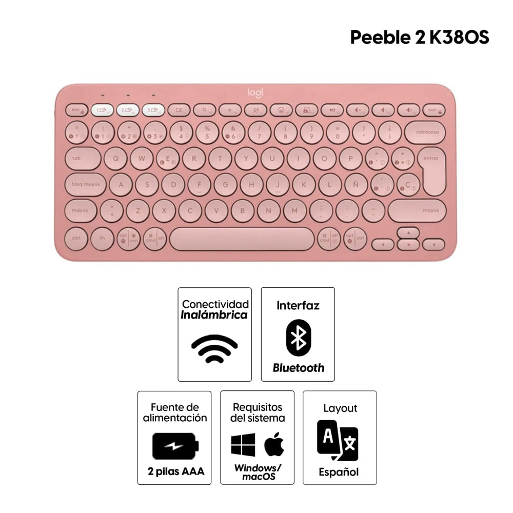 Teclado inalámbrico Logitech Pebble 2 K380S, Bluetooth ...