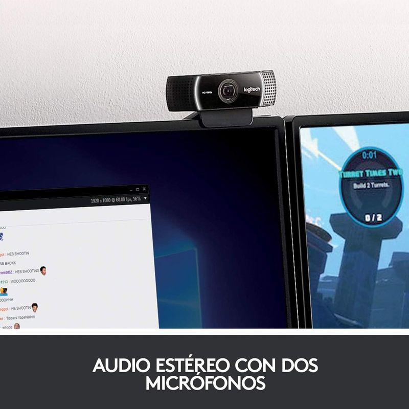 Cámara web Logitech C922 Pro Stream FHD 1080p, conexión USB, micrófono ...
