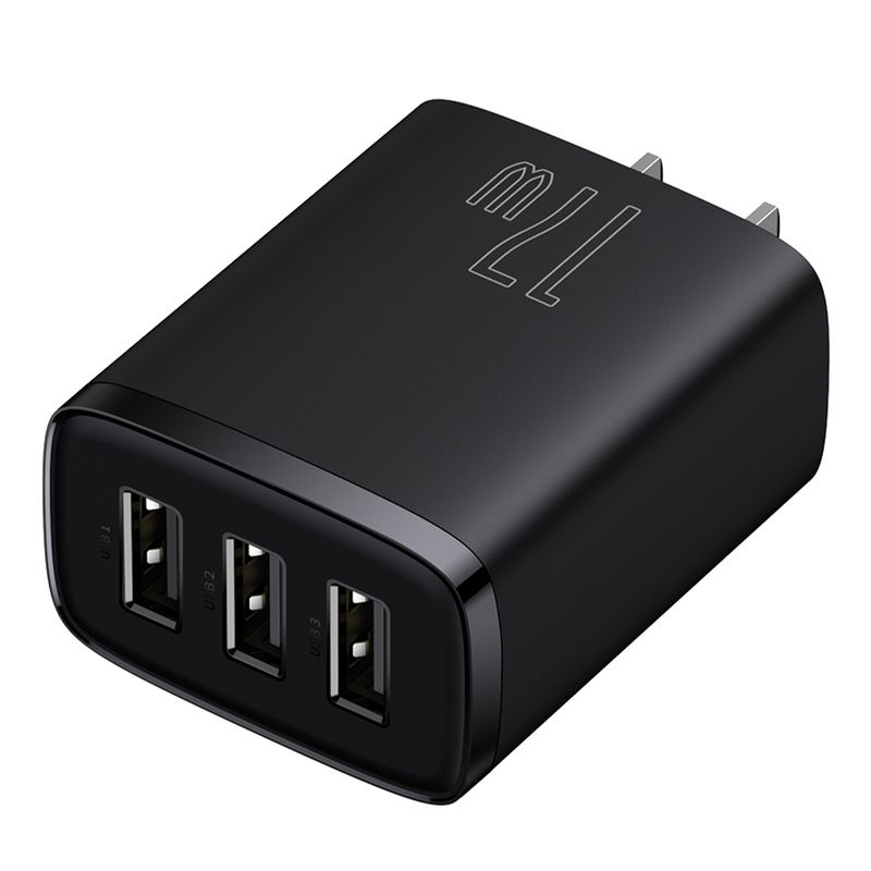 Cargador de pared Baseus CCXJ020001 17W, 3 puertos USB, negro - Coolbox