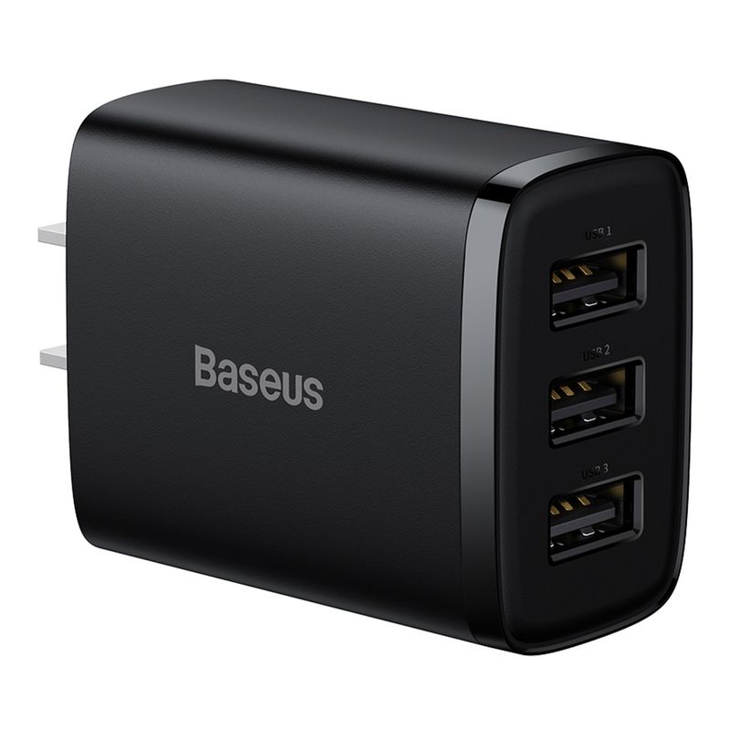 Cargador de pared Baseus CCXJ020001 17W, 3 puertos USB, negro - Coolbox