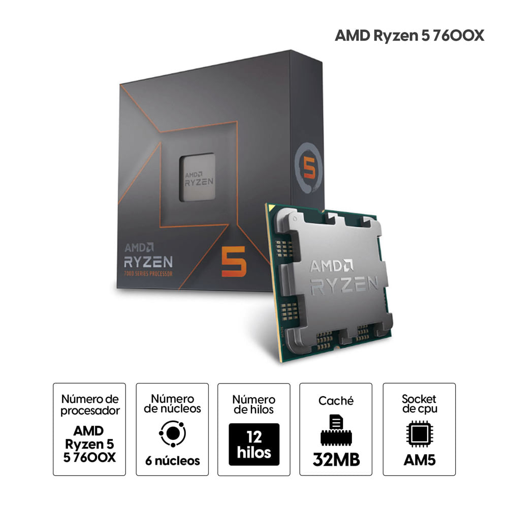 Procesador AMD Ryzen 5 7600X 6 cores, 5.3Ghz, AM5 - Coolbox