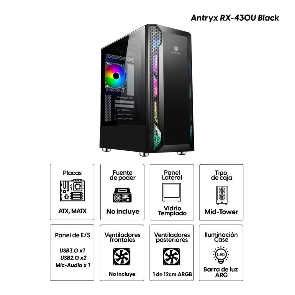 Gabinete Antryx RX-430U Black USB 3.0 s/fuente - Coolbox