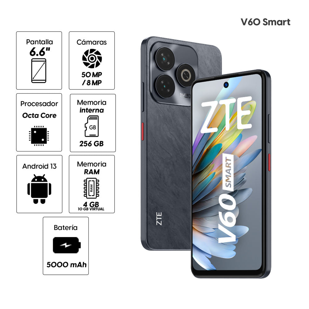Celular ZTE Blade V60 Smart 256GB 4GB negro - Coolbox