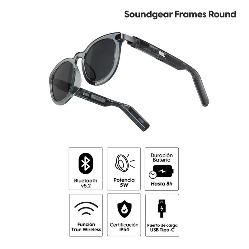 Lentes de Sol JBL Soundgear Frames Round, IP54, hasta 8 horas ...