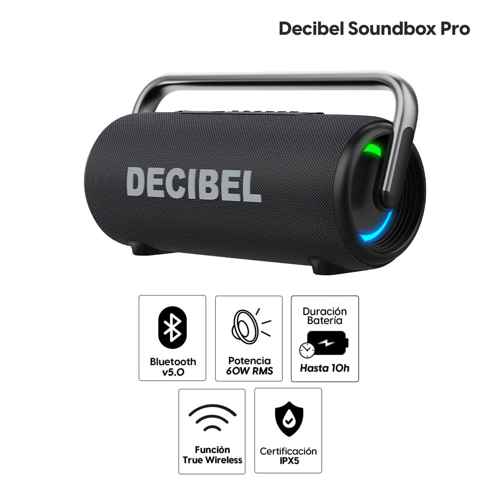 Parlante Decibel Soundbox Pro 60W, Bluetooth, IPX5, negro - Coolbox