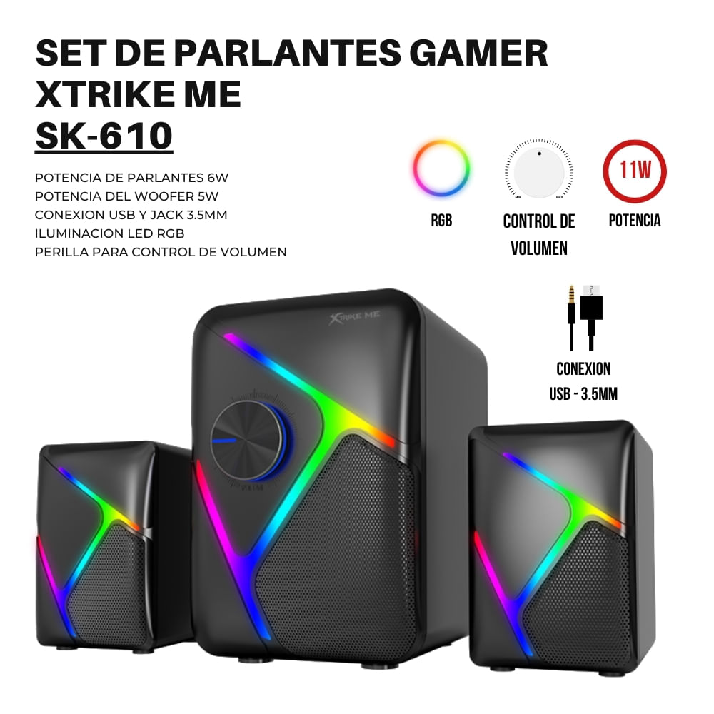 Parlantes Gamer Xtrike Me SK-610, sistema 2.1 con subwoofer - Coolbox