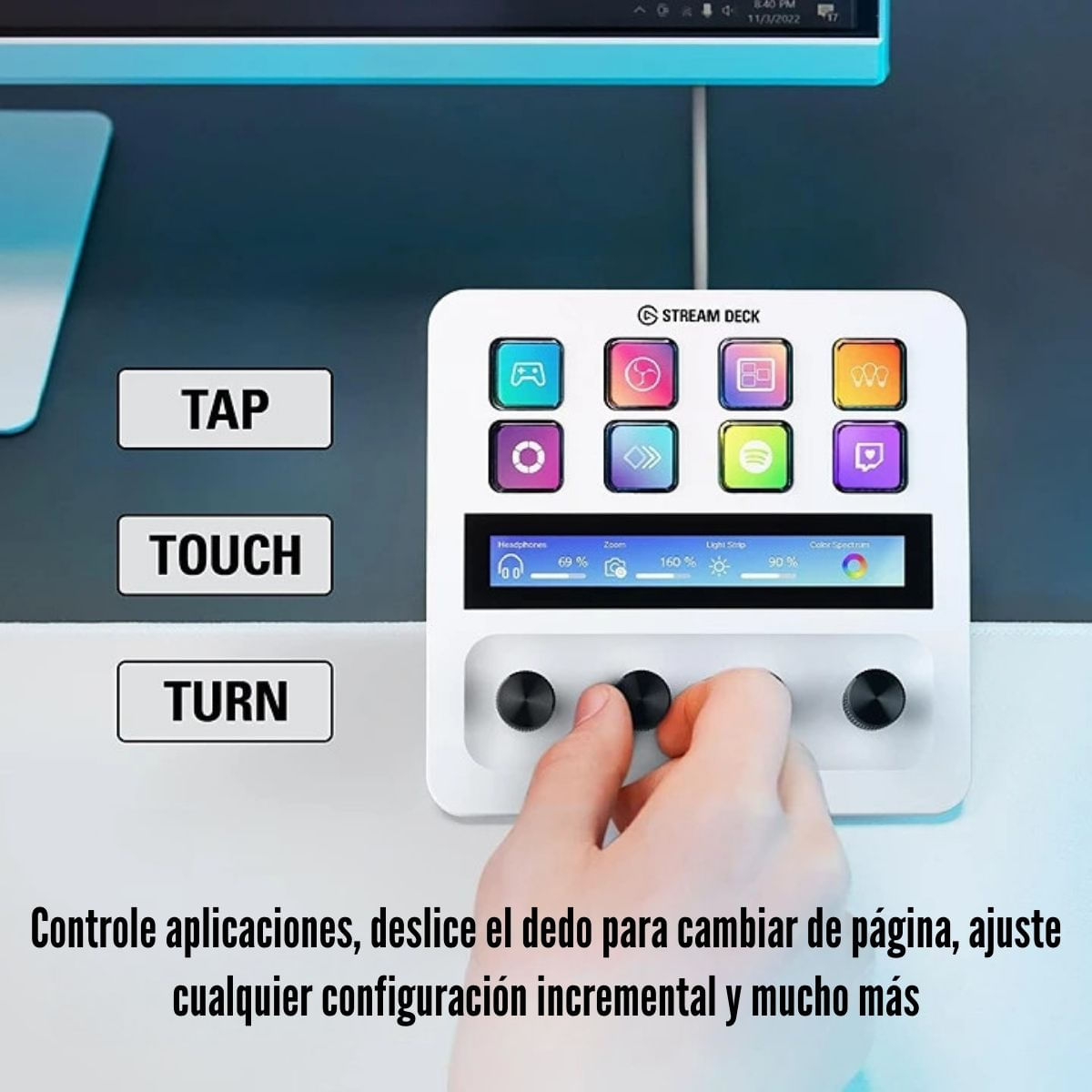 Stream Deck ElGato + Plus 8 teclas LCD, personalizables, blanco - Coolbox