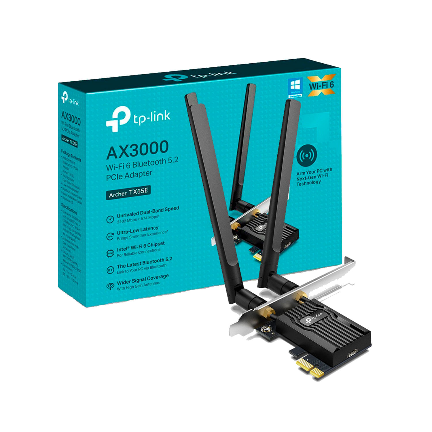 Adaptador TP-Link TX55E PCIe Wi-Fi 6 AX3000 Bluetooth 5.2 - Coolbox