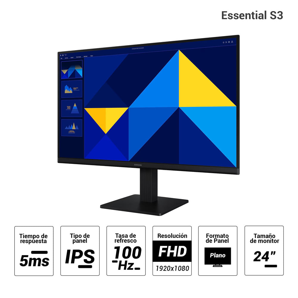Monitor Samsung LS24D300 5MS 100HZ FHD HDMI VGA IPS negro - Coolbox