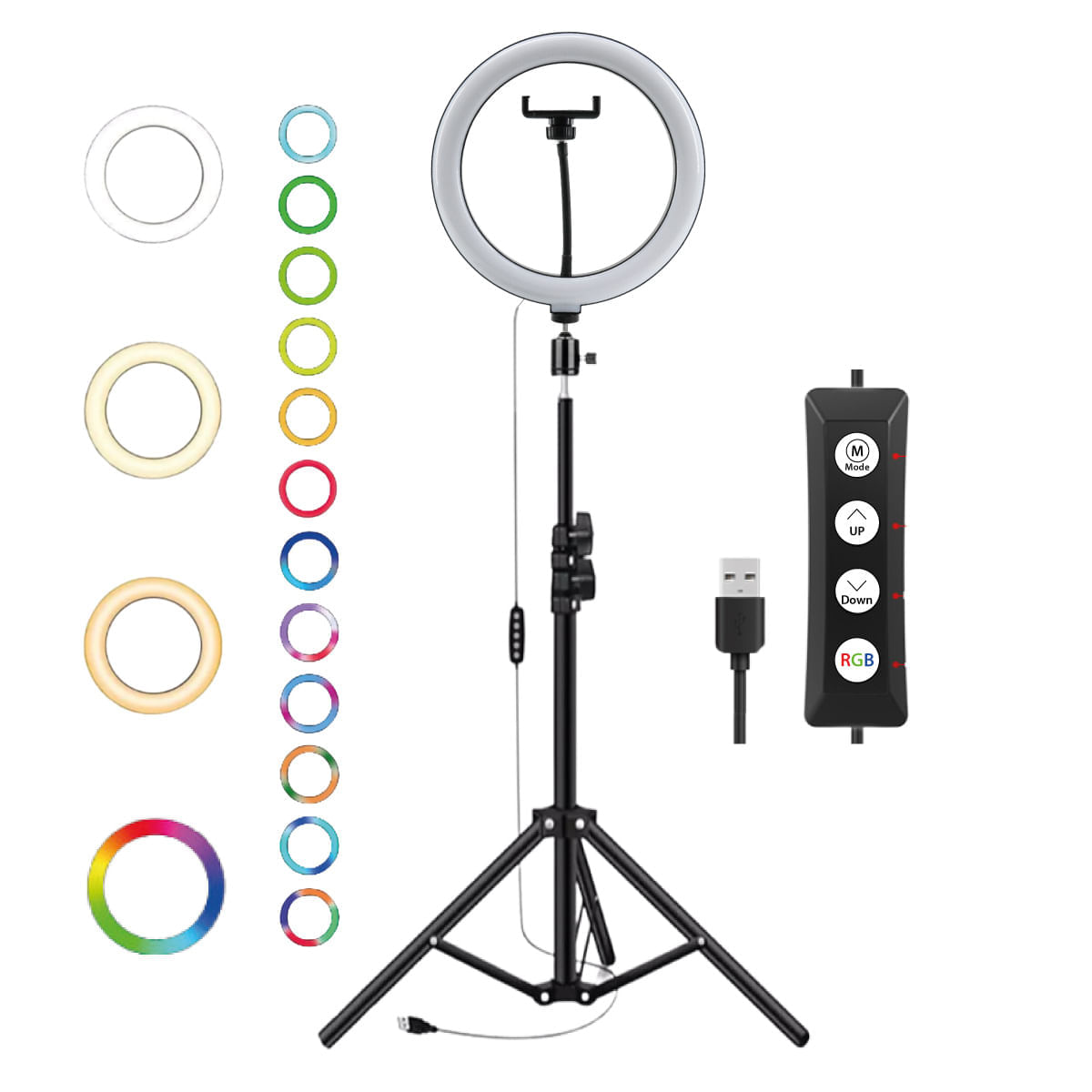 Aro de luz LED RGB 26cm con trípode 2.10m negro - Coolbox