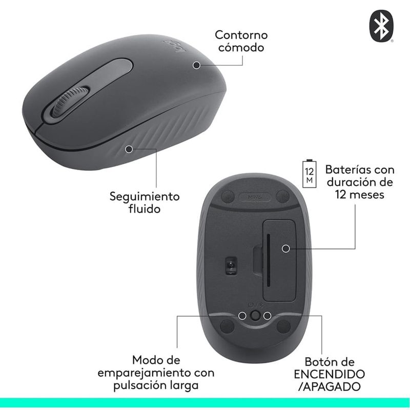 Mouse inalámbrico Logitech M196 Bluetooth grafito - Coolbox