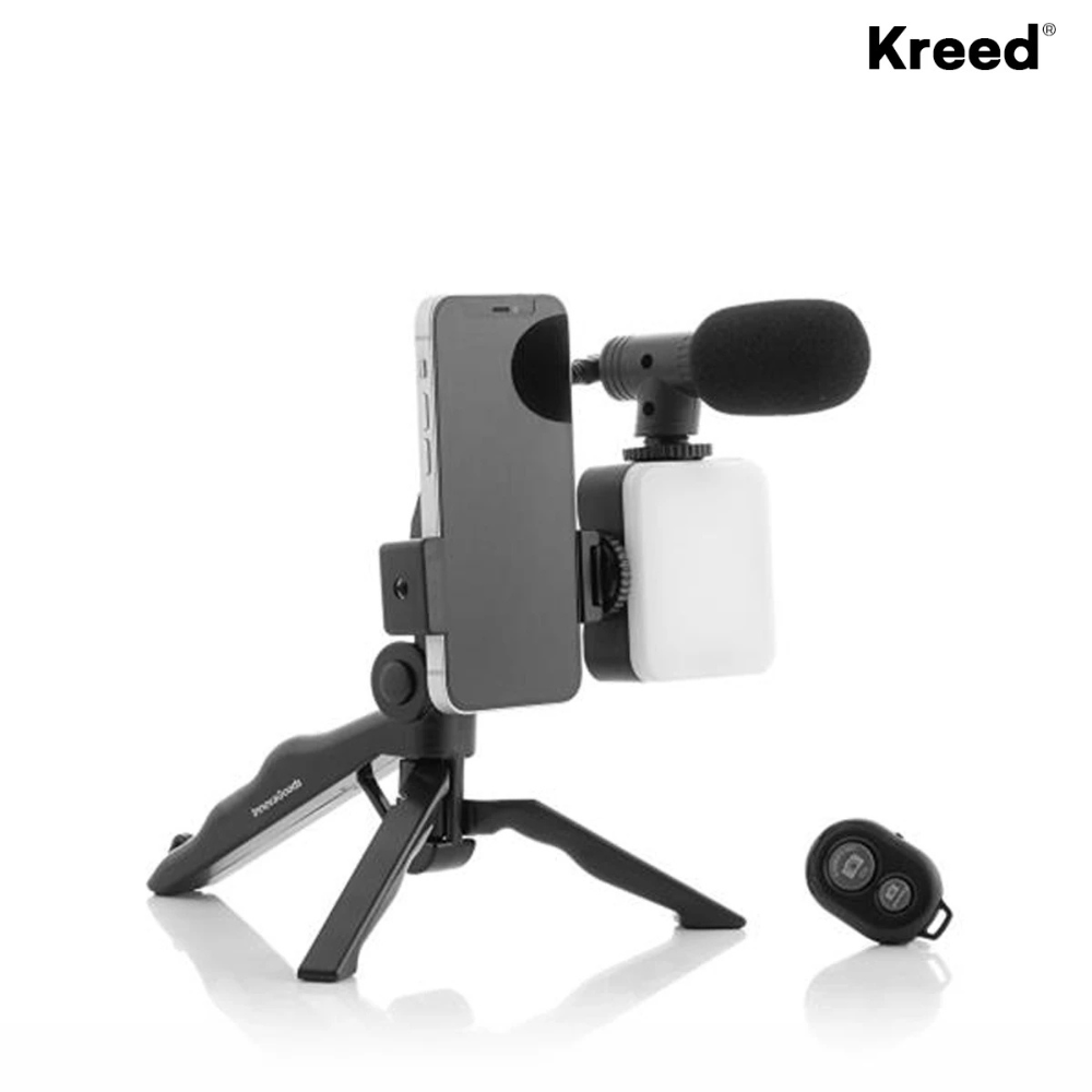 Kit vlogging KREED AY-49 micrófono luz LED trípode - Coolbox